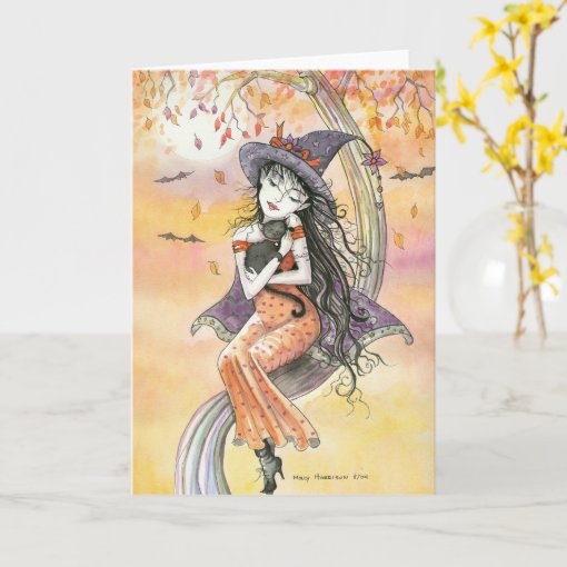 Halloween Card Witch Black Cat | Zazzle