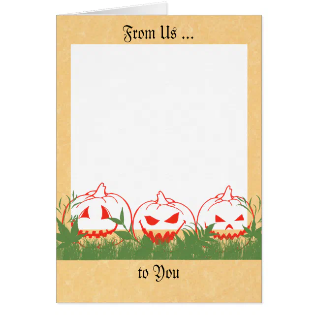 Halloween Card with Pumpkins, Add Your Own Photo | Zazzle