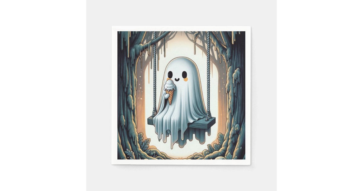 Halloween Cartoon Ghost With Ice Cream Cone Napkins | Zazzle