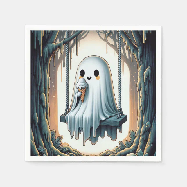 Halloween Cartoon Ghost With Ice Cream Cone Napkins | Zazzle
