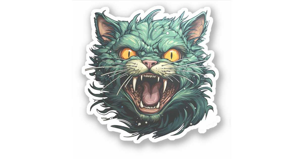 Halloween Cartoon Scary Green Zombie Cat Sticker | Zazzle