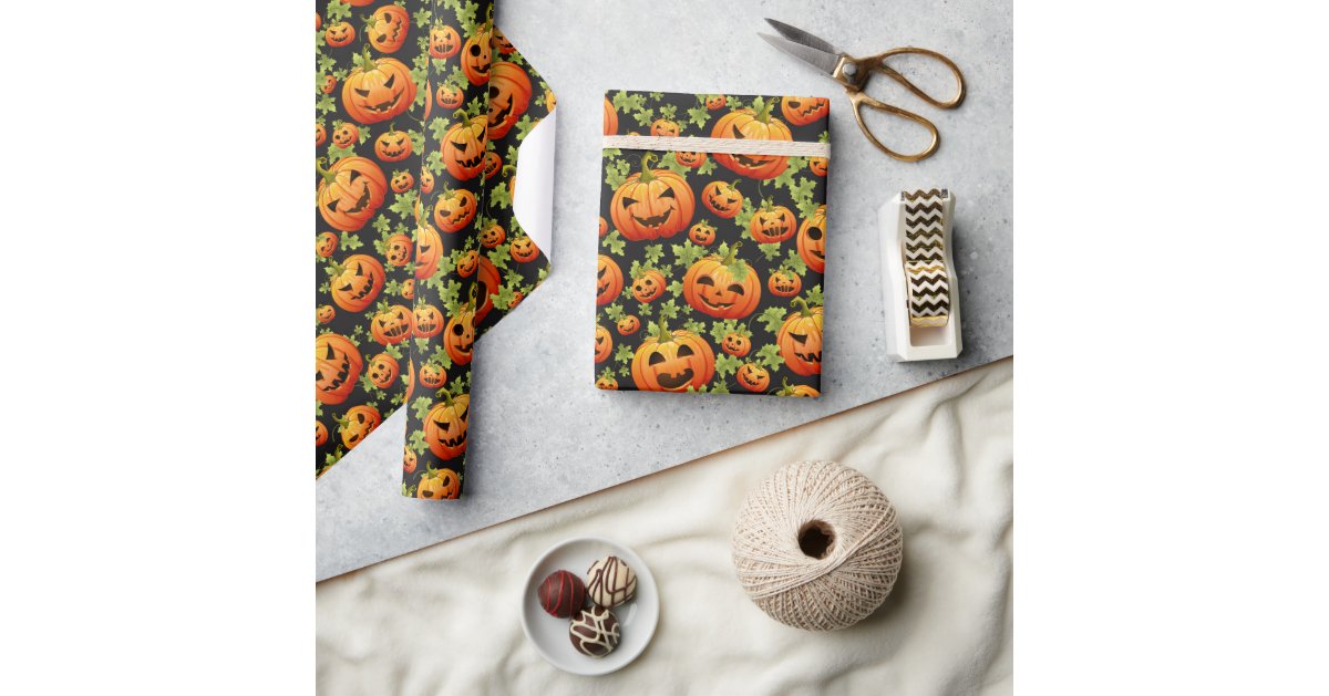 Halloween Carved Pumpkins Wrapping Paper | Zazzle