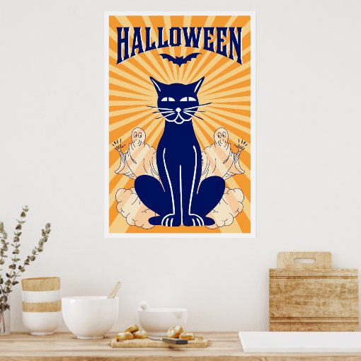 Halloween Cat and Ghosts Poster | Zazzle