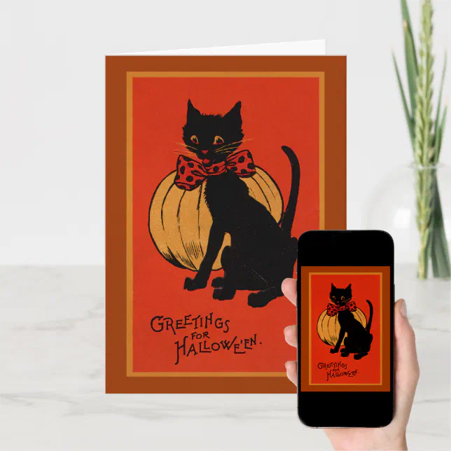 Halloween Cat and Pumpkin Card | Zazzle