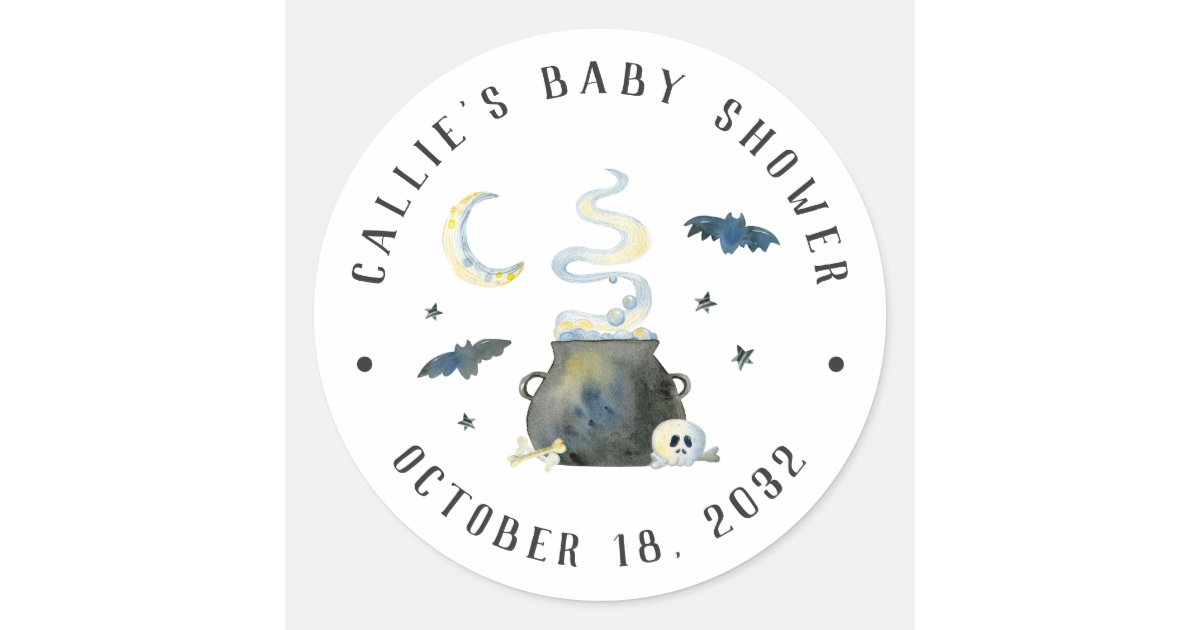 Halloween Cauldron Baby Shower Favor Classic Round Sticker | Zazzle