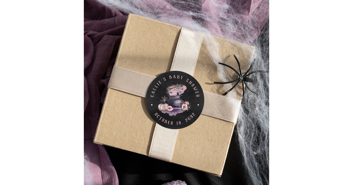 Halloween Cauldron Baby Shower Favor Classic Round Sticker | Zazzle
