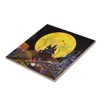 Halloween ceramic tile,haunted,house,graveyard tile | Zazzle