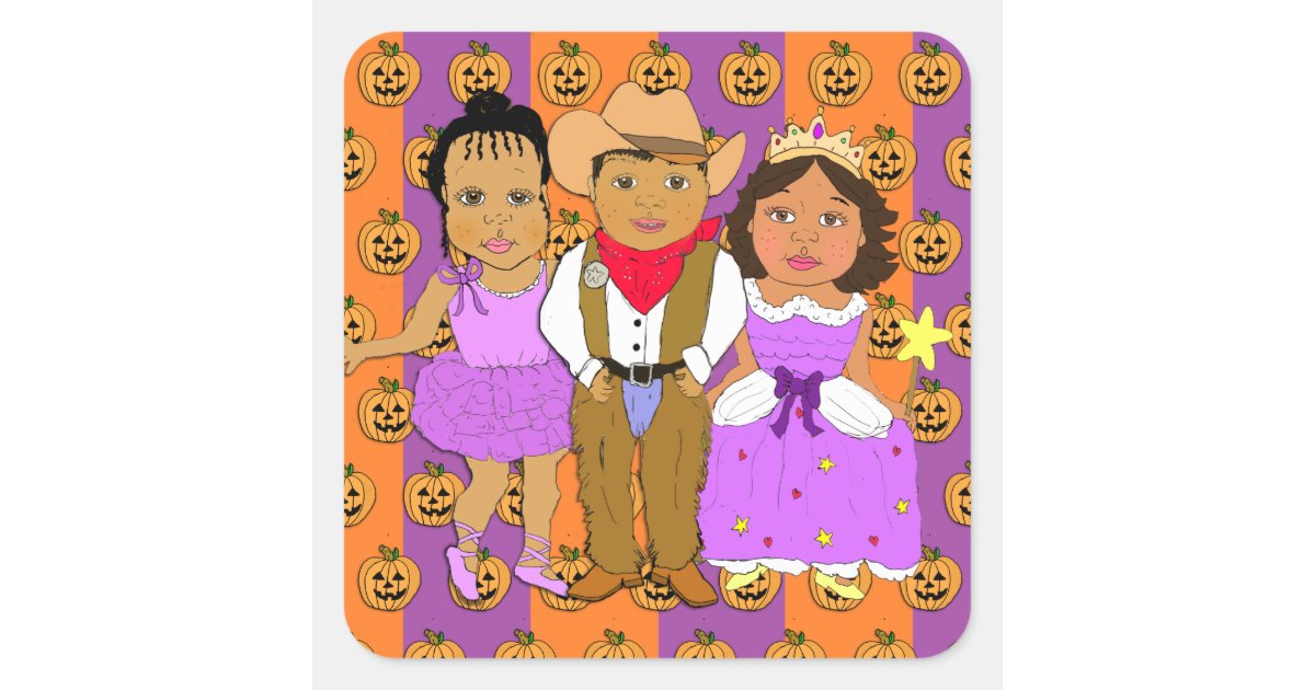 Halloween Children in Costumes Square Sticker | Zazzle