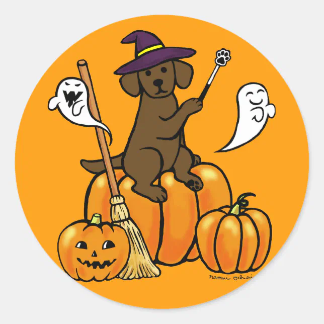 Halloween Chocolate Labrador Cartoon 2 Classic Round Sticker | Zazzle