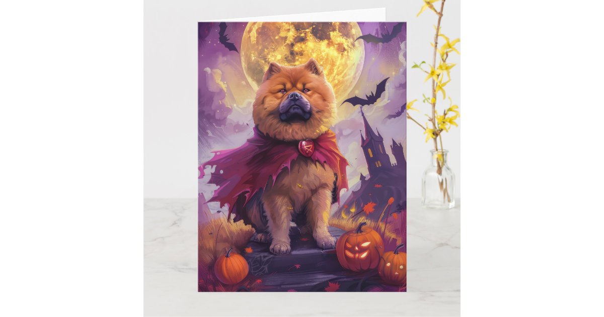 Halloween Chow Chow Vampire Pumpkins Scary Card | Zazzle