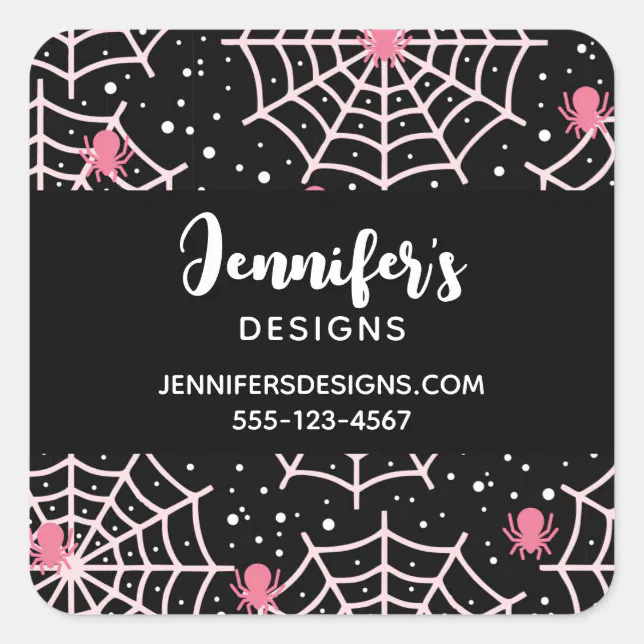 Halloween Cobwebs & Spiders Pattern Business Square Sticker | Zazzle