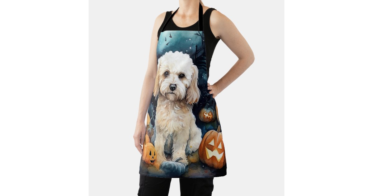 Halloween Cockapoo With Pumpkins Scary Apron | Zazzle