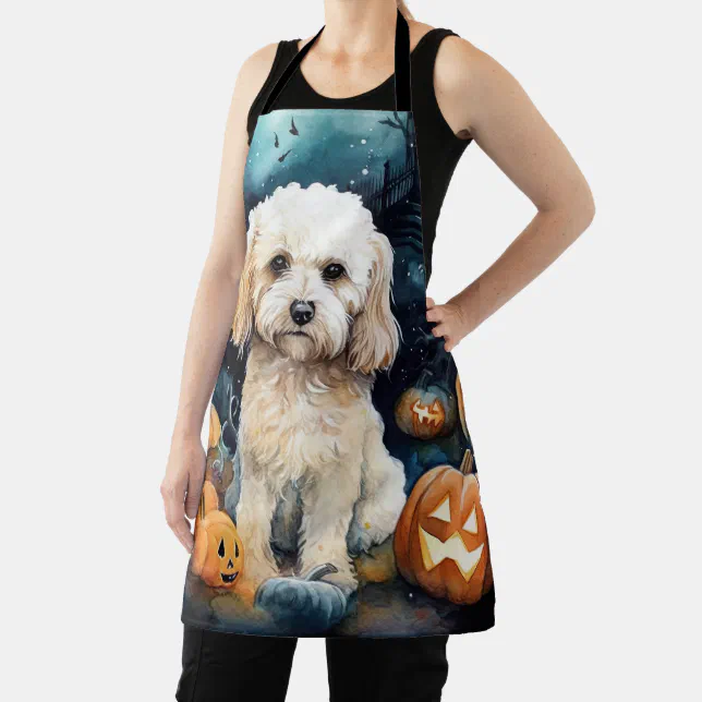 Halloween Cockapoo With Pumpkins Scary Apron | Zazzle