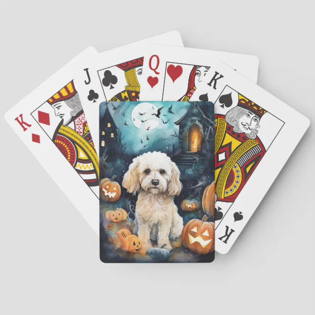 Halloween Cockapoo With Pumpkins Scary Poker Cards | Zazzle