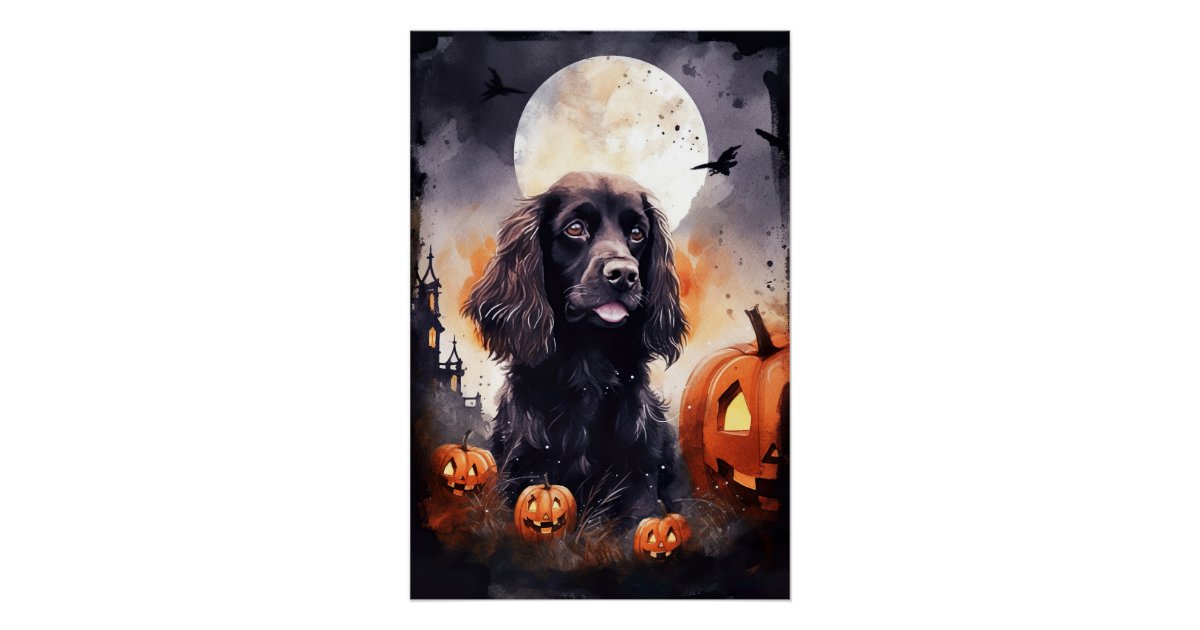 Halloween Cocker Spaniel With Pumpkins Poster | Zazzle