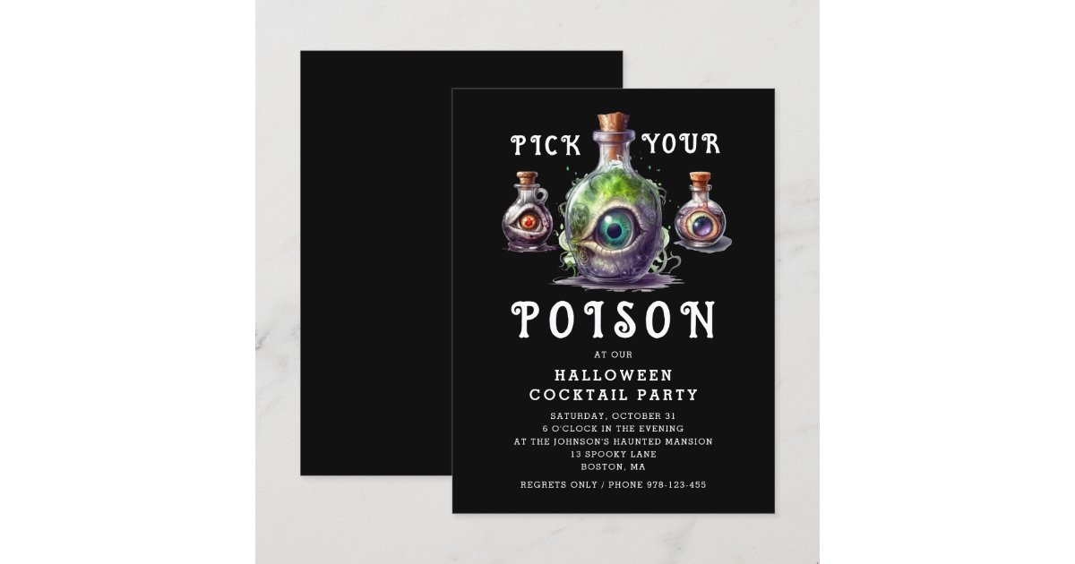 Halloween Cocktail Party Pick Your Poison Invitation Postcard | Zazzle
