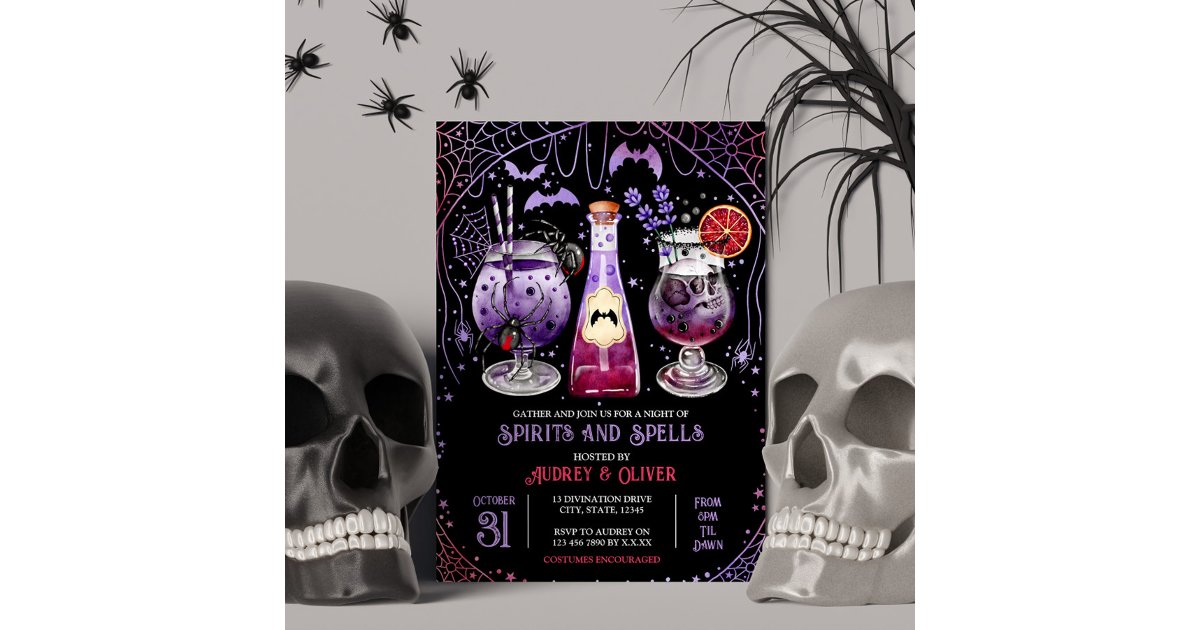 Halloween Cocktail Party Spirits and Spells Witch Invitation | Zazzle