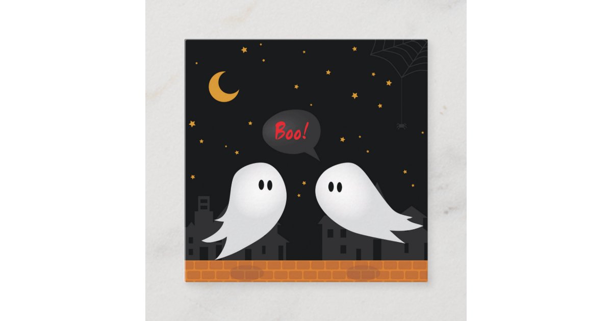 Halloween costume party cartoon ghost boo rsvp enclosure card | Zazzle