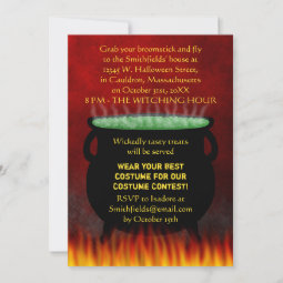 Halloween Costume Party Cauldron Fire Invitation | Zazzle