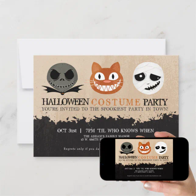 Halloween Costume Party Cute Masks Invitation | Zazzle