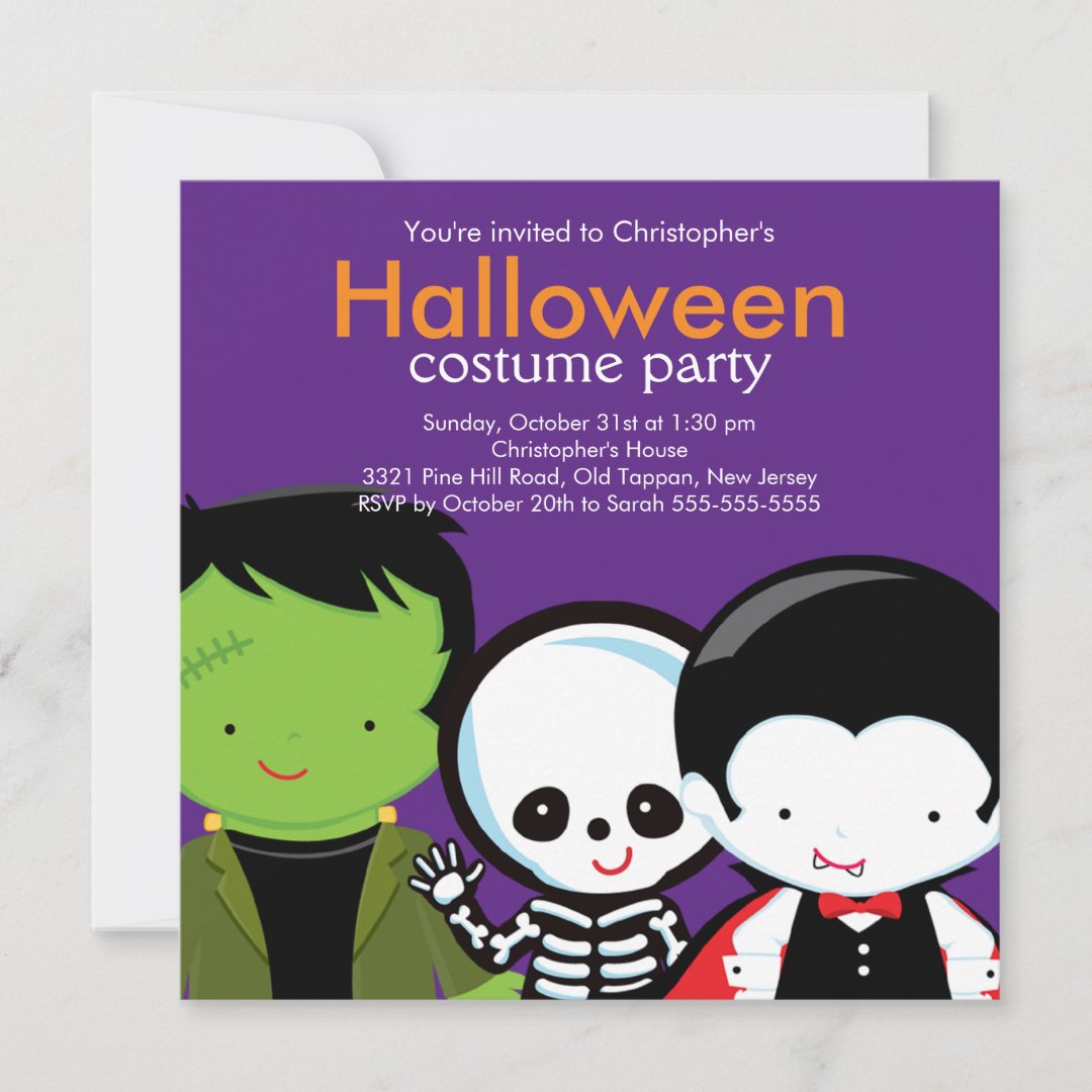 Halloween Costume Party Invitation Cute Monsters | Zazzle