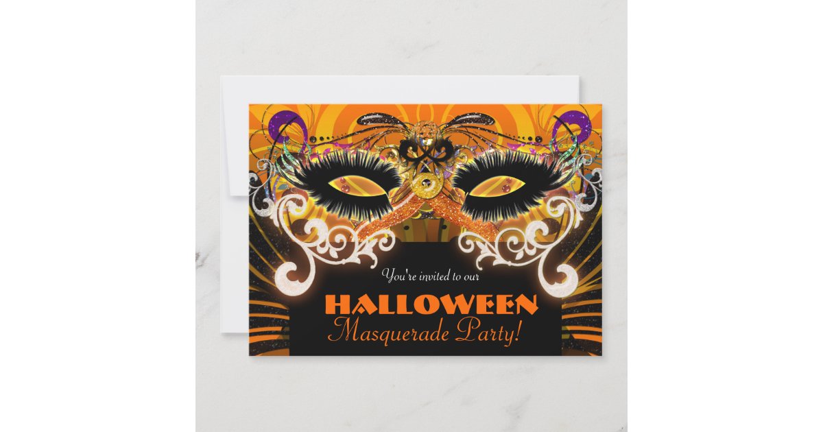 Halloween Costume Party Masquerade Mask Invitation | Zazzle