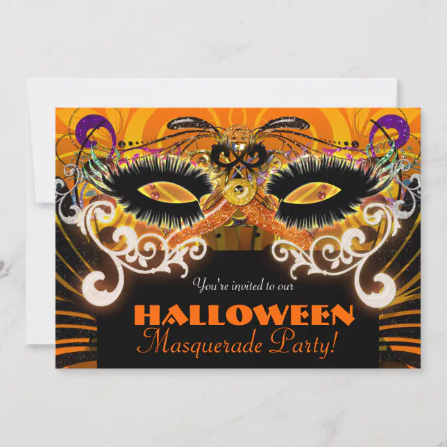 Halloween Costume Party Masquerade Mask Invitation | Zazzle