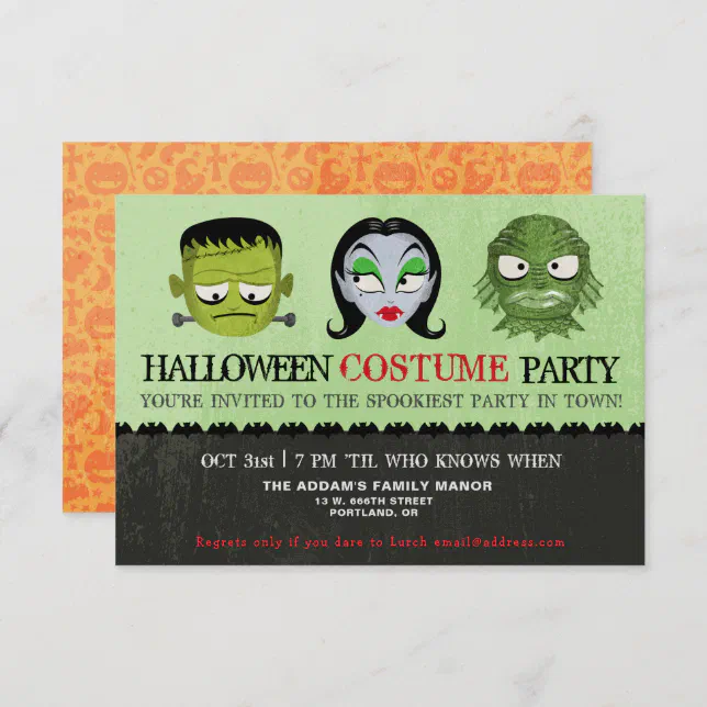 Halloween Costume Party Monster Masks Invitation | Zazzle