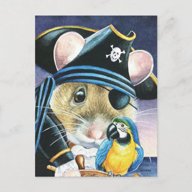 Halloween Costume Pirate Mouse Watercolor Art Postcard | Zazzle
