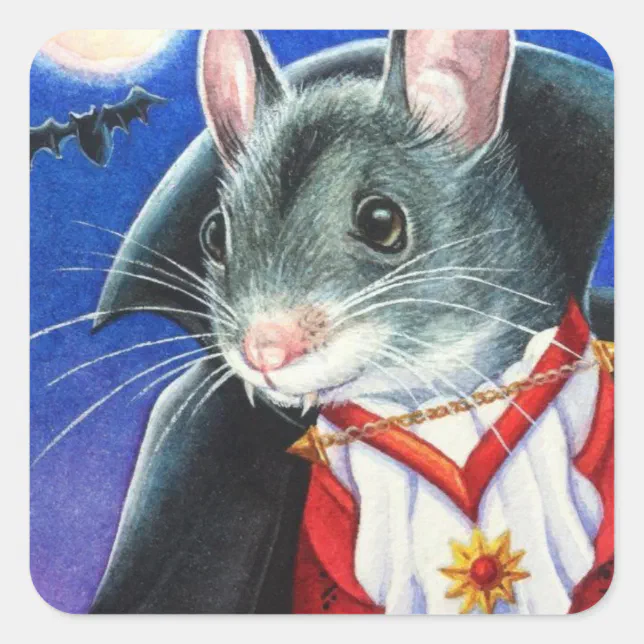 Halloween Costume Vampire Mouse Watercolor Art Square Sticker | Zazzle