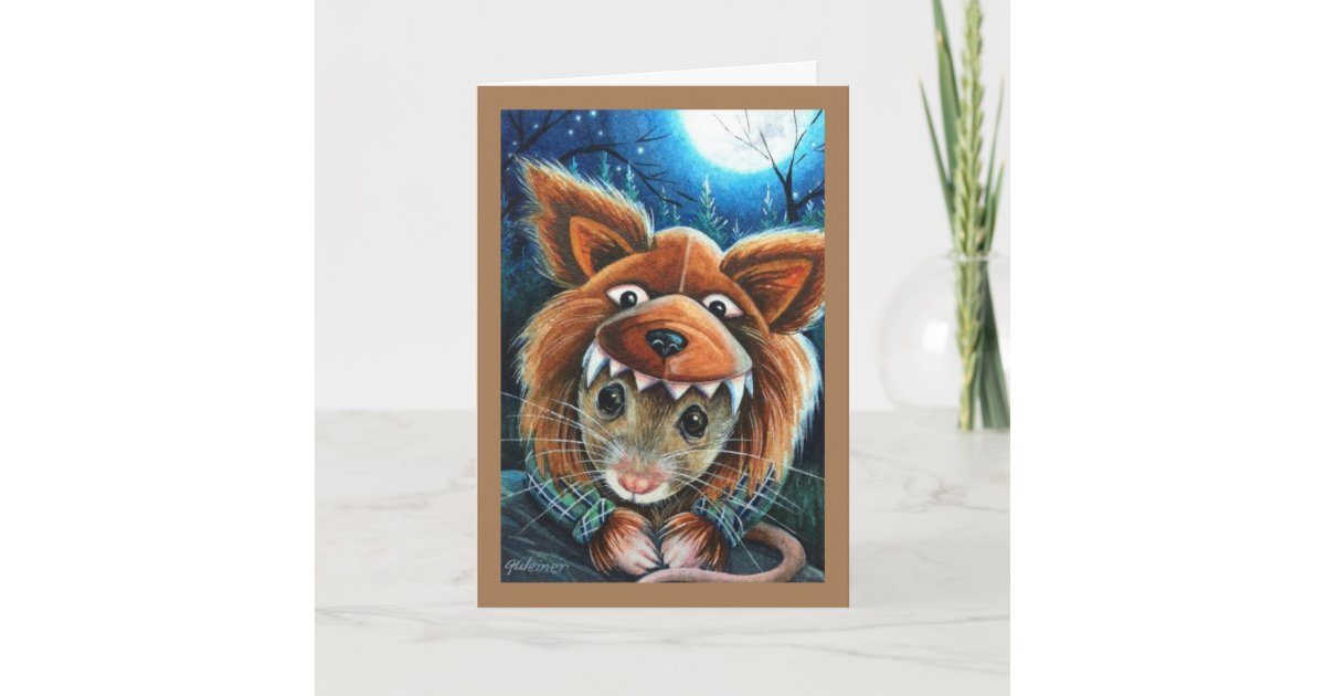 Halloween Costume Werewolf Mouse Watercolor Art Card | Zazzle