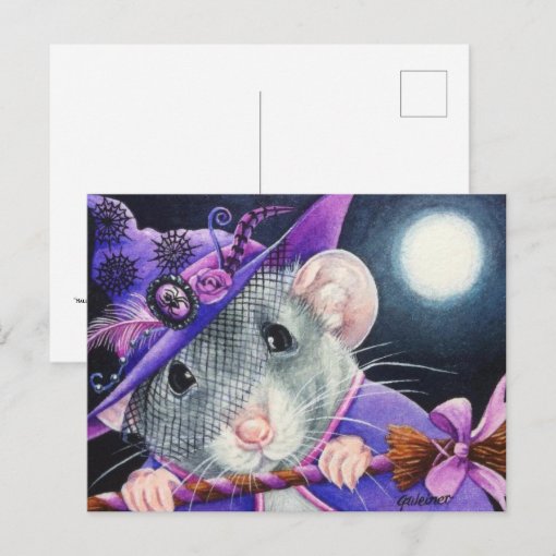 Halloween Costume Witch Mouse Watercolor Art Postcard | Zazzle