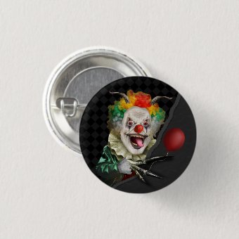 Halloween Creepy Clown Scary Face and Claw Horror Button | Zazzle
