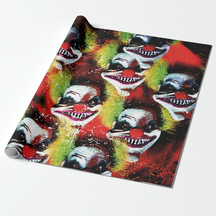 halloween creepy evil horror clown collage wrapping paper | Zazzle.com
