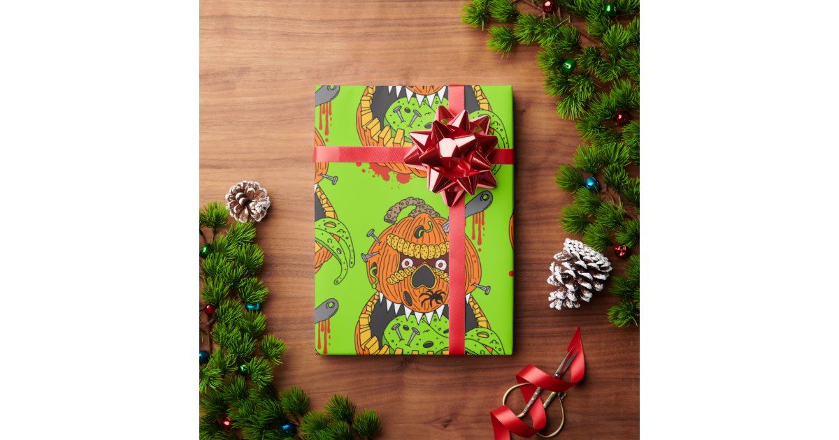 Halloween Creepy Gory Pumpkins Blood Splats Horror Wrapping Paper | Zazzle