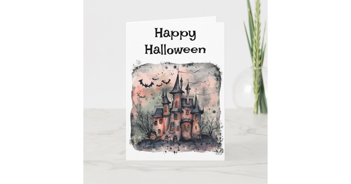 Halloween Creepy Haunted House Greeting Card | Zazzle