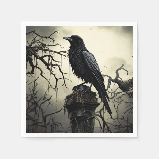 Halloween Creepy Raven Graveyard Cemetery Gothic Napkins | Zazzle