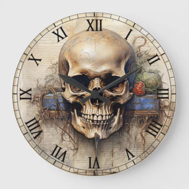 Halloween Creepy Spooky Vintage Skull Large Clock | Zazzle