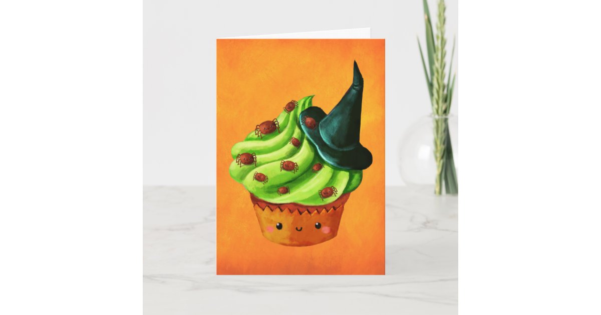 Halloween Cupcake full of tiny spiders Card | Zazzle