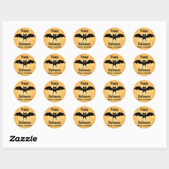 Halloween Cute Black Bat Custom Classic Round Sticker | Zazzle