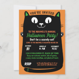 Halloween Cute Black Cat Kids Party Spooktacular Invitation | Zazzle