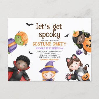 Halloween Cute Costume Birthday Party Kids Invitation Postcard | Zazzle