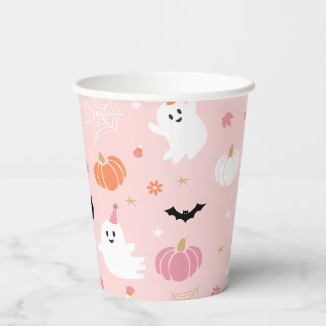 Halloween Cute Dusty Pink Ghost Paper Cups | Zazzle