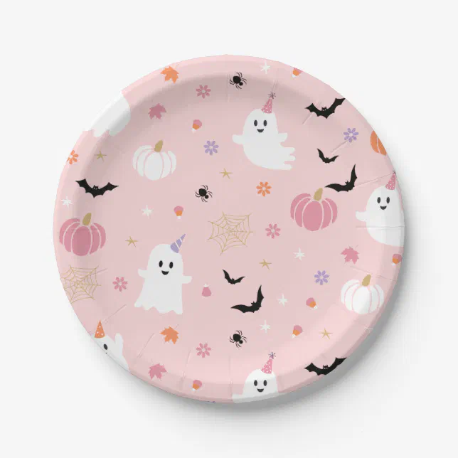Halloween Cute Dusty Pink Ghost Paper Plates | Zazzle