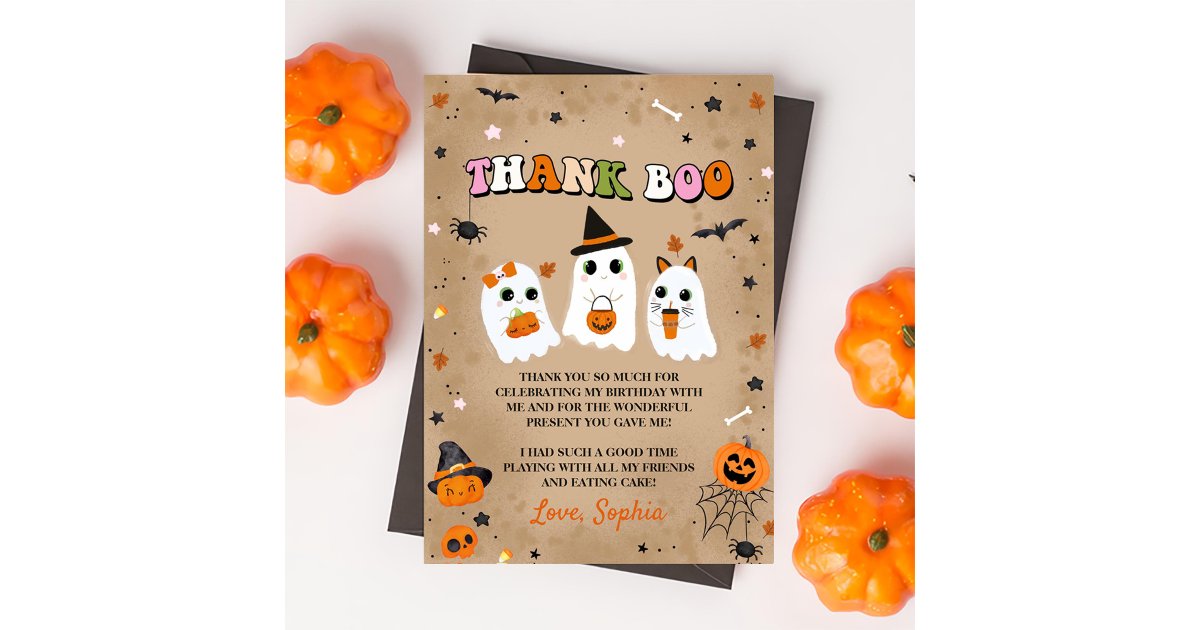Halloween Cute Ghost Birthday Thank You Card | Zazzle