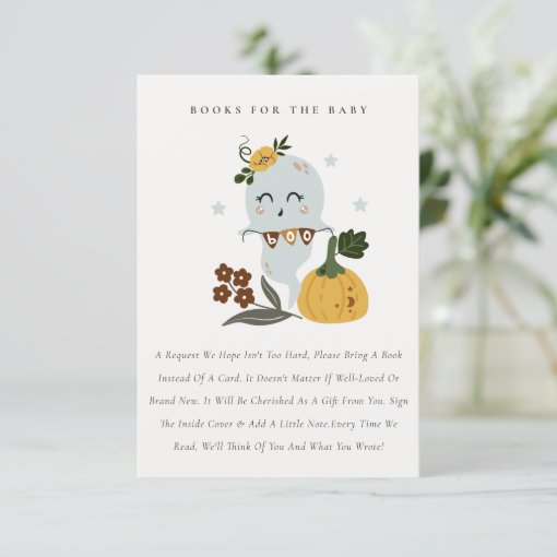 Halloween Cute Ghost Boo Books For Baby Shower Enclosure Card | Zazzle