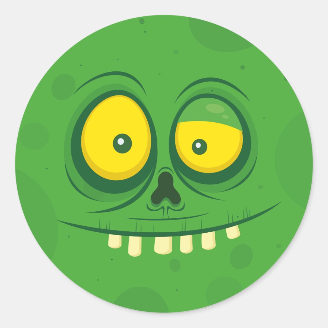 Halloween Cute Green Monster Face Classic Round Sticker | Zazzle