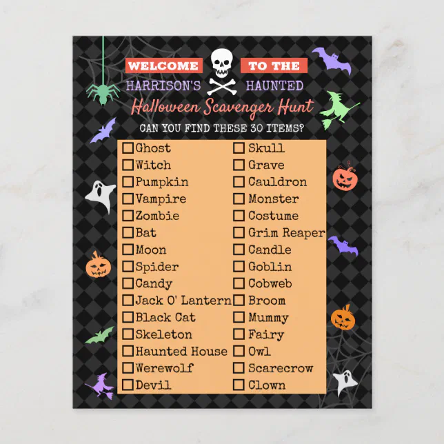 Halloween Cute Kids Scavenger Hunt List | Zazzle