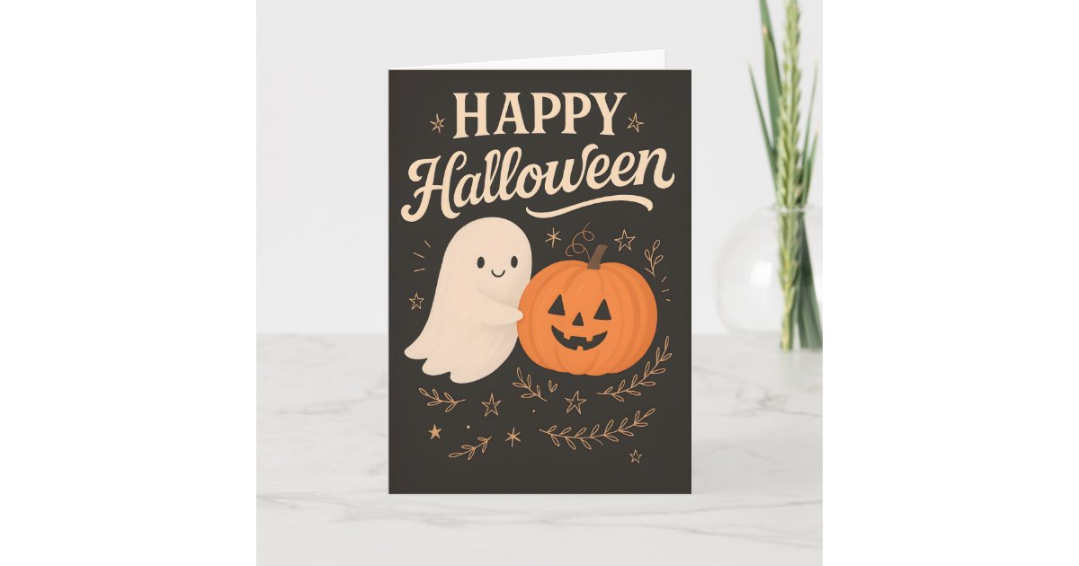 Halloween Cute Pumpkin Ghost Card | Zazzle