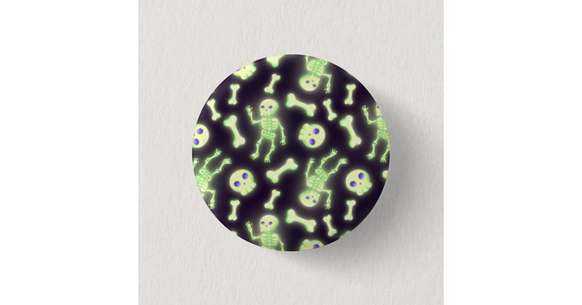 Halloween Cute Spooky Glowing Skeleton Bones Skull Button | Zazzle